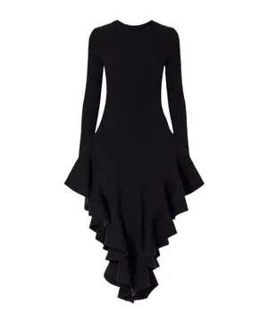 Alaïa Ruffled Ribbed Wool-blend Midi Dress