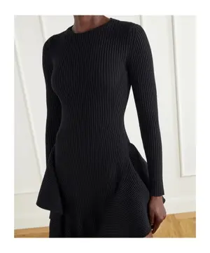 Alaïa Ruffled Ribbed Wool-blend Midi Dress