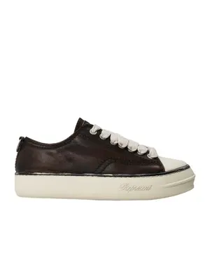 REPRESENT Dark Brown Vintage Leather Thick Sole Low-top Sneakers - Black