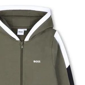 Hugo Boss Olive Color Block Hooded Zip-up Jacket