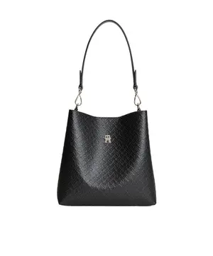 Tommy Hilfiger Icon Satchel Mono Faux Leather Shoulder Bag - Black
