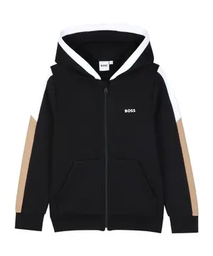 Hugo Boss Color Block Hooded Zip-up Jacket - Black