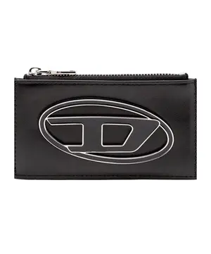 DIESEL® Smooth Leather Zip Card Holder - Black