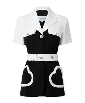 Casablanca And White Color-block Heart Pocket Blazer Dress - Black