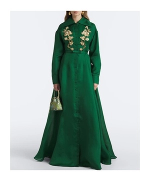 LEO Belted Embellished Silk Gown
