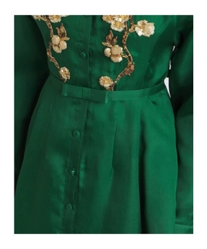 LEO Belted Embellished Silk Gown