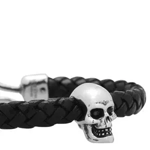 Alexander McQueen Woven Leather Skull Bracelet
