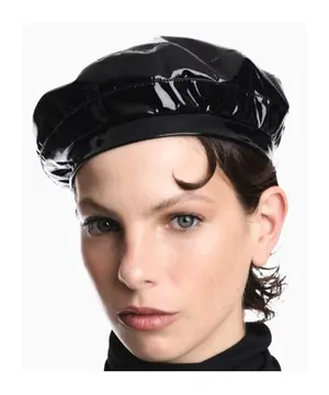 Emporio Armani Basco Hat In Glossy Patent Leather With Structured Design
