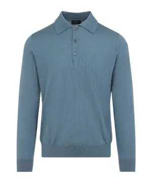 Brioni Long-sleeve Polo Knitted Sweater - Blue
