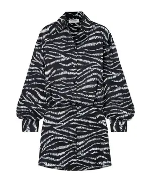 Attico Zebra-print Satin Shirt Dress - Black