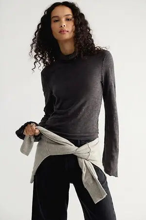 Free People We The Free Grandpa Slub Turtleneck Top - Black