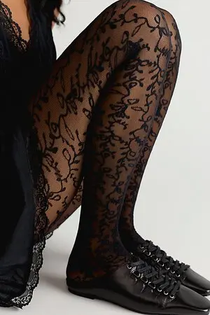 Free People Lo Lace Tights - Black