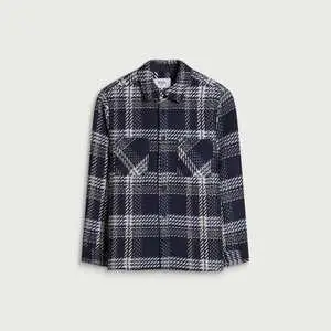 WAX LONDON Whiting Plaid Weave Overshirt - Navy/ecru