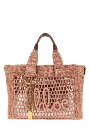 Chloé Antiqued Raffia Summer Banana Shopping Bag - Pink