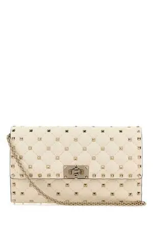 Valentino Garavani Ivory Nappa Leather Rockstud Spike Clutch - White