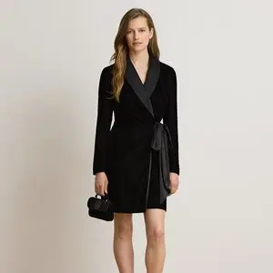 Ralph Lauren Satin-trim Velvet Dress - Black