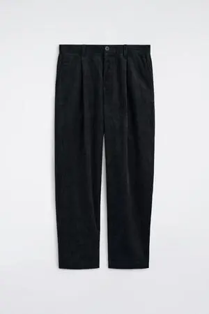 Cos Pleated Relaxed-fit Tapered Corduroy Pants - Black