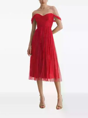 FRAMBOISE Cannelineoff-shoulder Pleated Midi Dress - Red