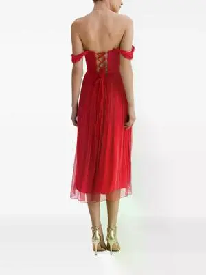 FRAMBOISE Cannelineoff-shoulder Pleated Midi Dress