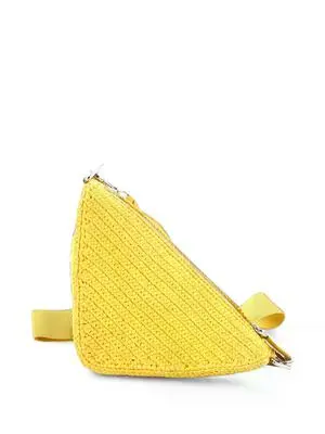 Prada Triangle Logo Zip Crochet Raffia Small Crossbody Bag - Yellow