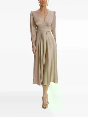 FRAMBOISE Yuno Satin-finish Bow-detail Midi Dress - Neutrals
