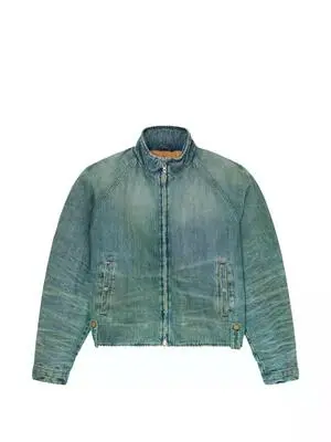 DIESEL® Padded Jacket In Dirty-effect Creased Denim - Blue