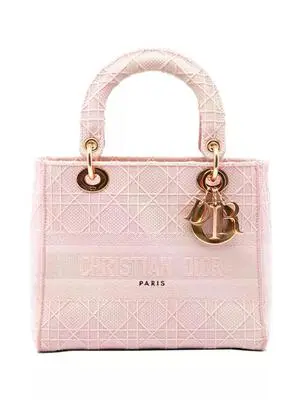 Dior 2020 Medium Embroidered Canvas Cannage Lady D Lite Satchel - Pink