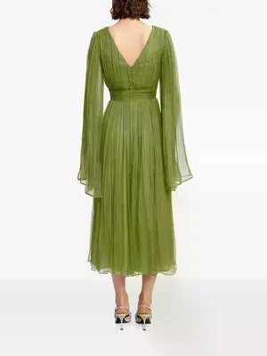 FRAMBOISE Pleated Silk Midi Dress