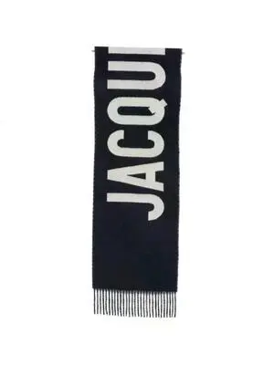 Jacquemus Logo-intarsia Fringed Scarf - Blue