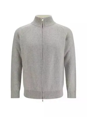 LARDINI Ribbed-knit Zip-up Sweater - Grey
