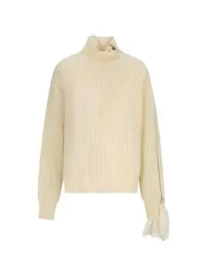 Giuseppe Di Morabito Lace-trim Zip-detail Sweater - Neutrals