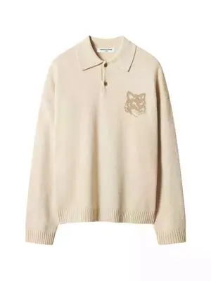 Maison Kitsuné Fox-intarsia Polo-collar Sweater - Neutrals
