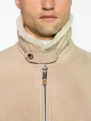 Canali Shearling-collar Leather Jacket