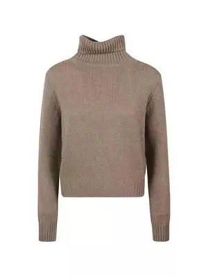 BEYOU Ribbed Roll-neck Sweater - Brown