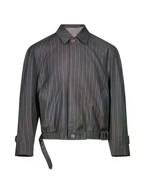 MAGLIANO Pinstripe-pattern Belted Jacket - Grey