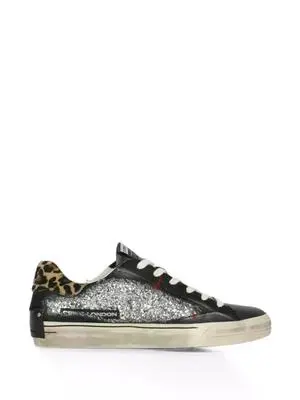 CRIME LONDON Desconstructed Glitter-detail Leopard-print Sneakers - Black
