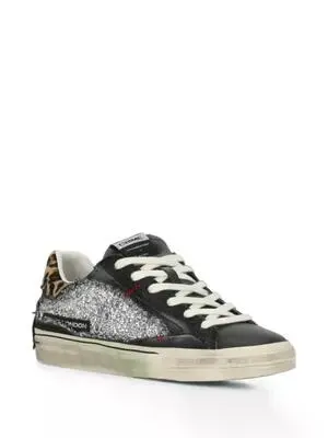 CRIME LONDON Desconstructed Glitter-detail Leopard-print Sneakers