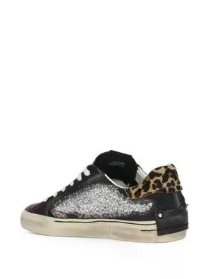 CRIME LONDON Desconstructed Glitter-detail Leopard-print Sneakers