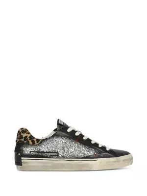 CRIME LONDON Desconstructed Glitter-detail Leopard-print Sneakers - Black