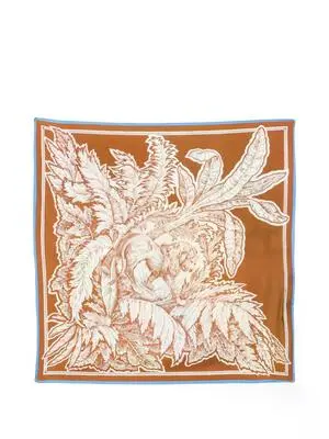 INOUI EDITIONS Lion-print Silk Scarf Brown