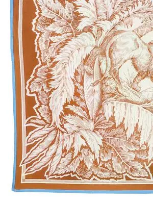 INOUI EDITIONS Lion-print Silk Scarf - Brown