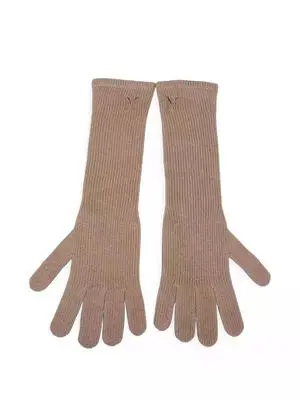 Max Mara Ribbed-knit Logo-embroidered Gloves - Brown