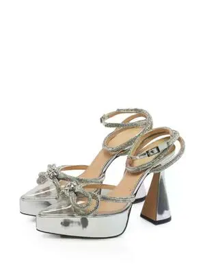 Mach & Mach Double Bow Platform Pumps - Silver