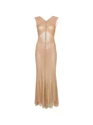 SELF-PORTRAIT Crystal-embellished Mesh Maxi Dress - Neutrals