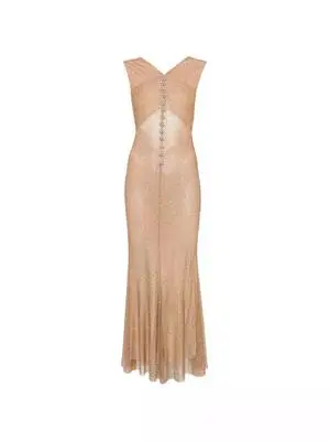 SELF-PORTRAIT Crystal-embellished Mesh Maxi Dress - Neutrals
