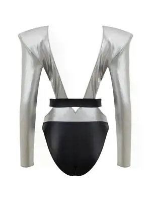 Dolce & Gabbana Belted Long-sleeve Swimsuit - Silver
