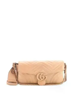 Gucci Gg Marmont Monochrome Flap Bag Matelasse Leather Medium Crossbody Bag - Neutrals