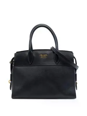Prada 2010-2026 Saffiano And City Calf Esplanade Satchel - Black