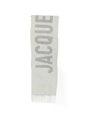 Jacquemus Logo-intarsia Fringed Scarf - Grey