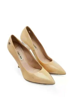 Miu Miu Pointed-toe Patent Leather Pumps - Neutrals